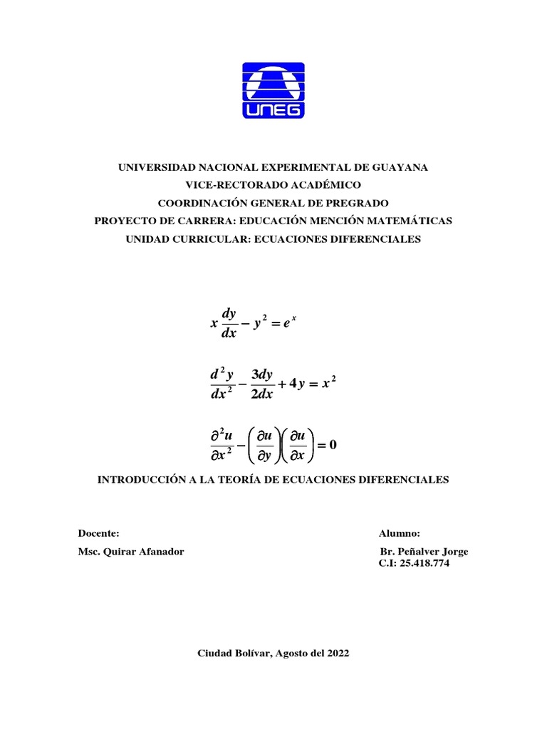 Tema I - Introducción A La Teoría de Ecuaciones Diferenciales | PDF | Ecuaciones | Ecuaciones ...