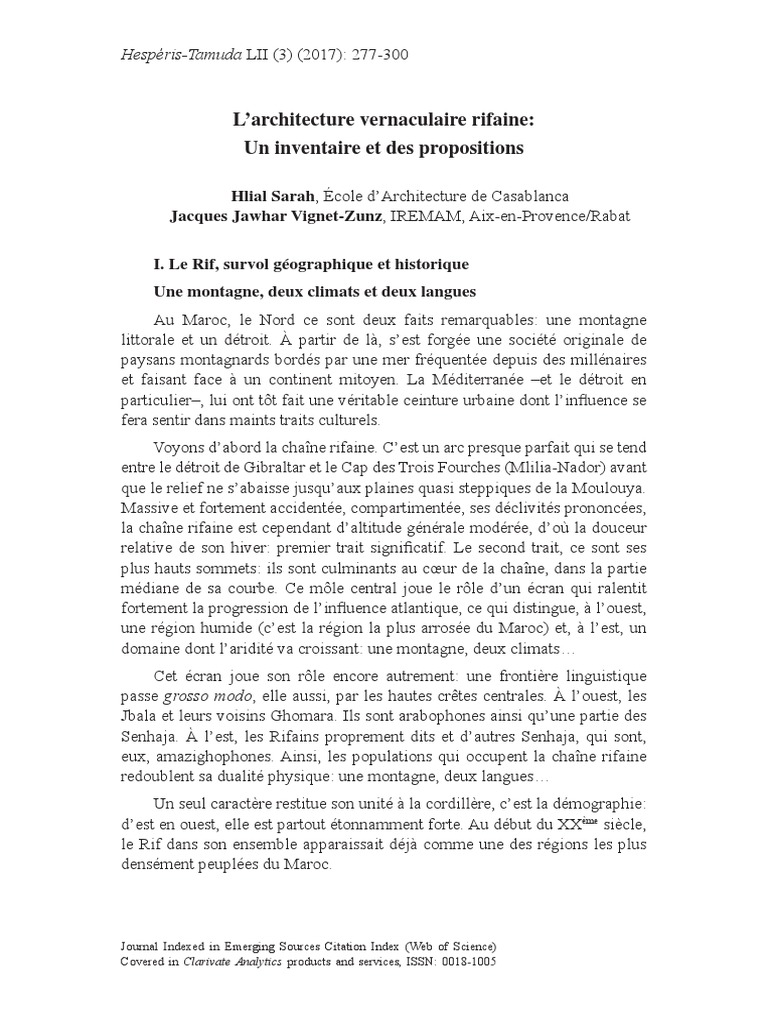 L Architecture Vernaculaire Rifaine - Un Inventaire Et Des Propositions ...