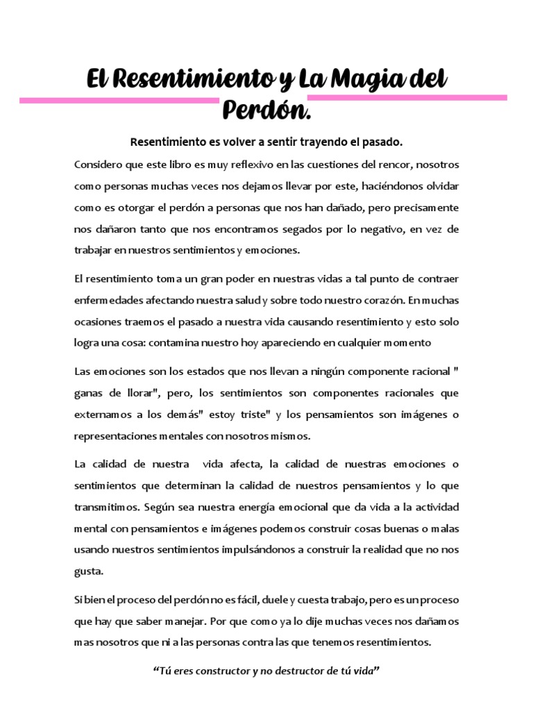 El Resentimiento y La Magia Del Perdón | PDF | Perdón | Mente