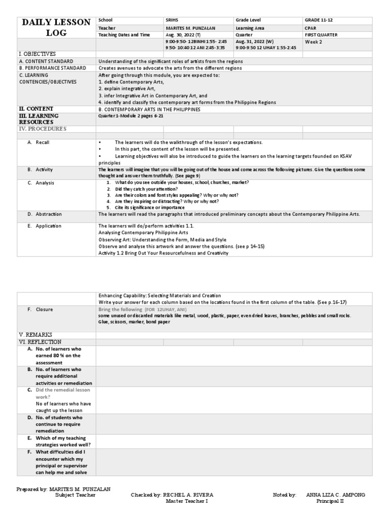 DLL Week 2 | PDF | Learning | Teachers