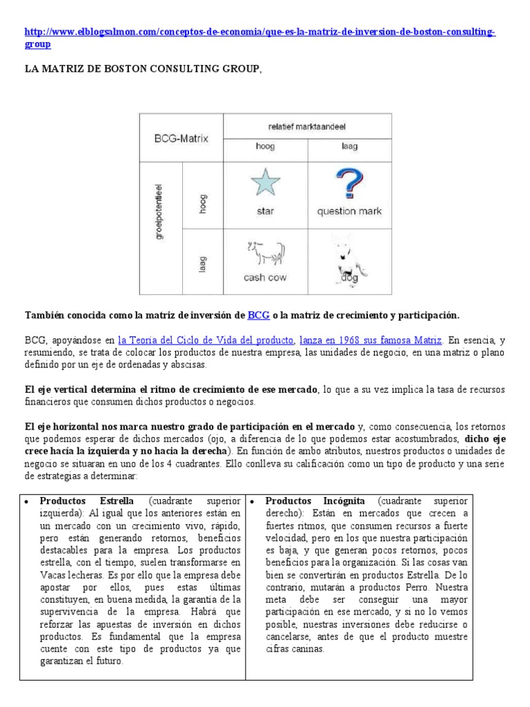 La Matriz de Boston Consulting Group | PDF | Business | Mercado (economía)