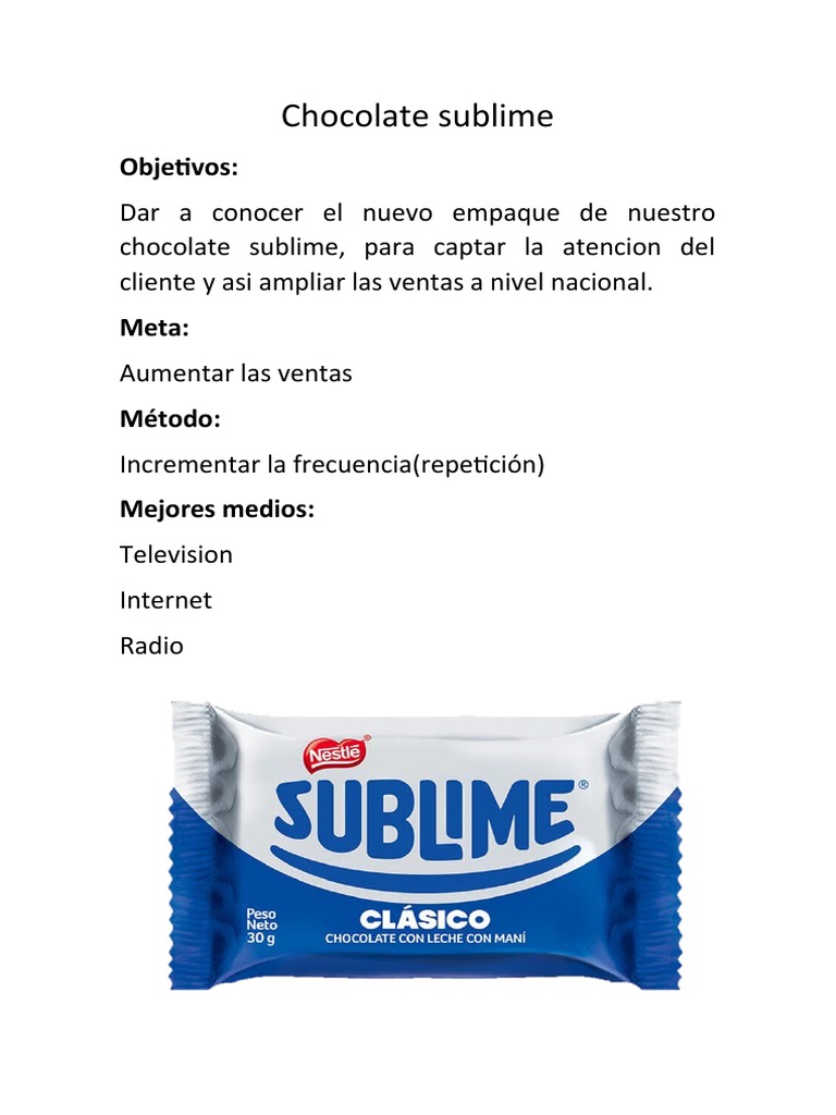 Nuevo Empaque Chocolate Sublime | PDF | Negocios | Finanzas y dinero
