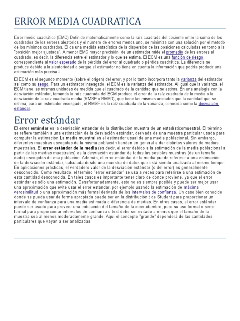 Error Medio Cuadrático y Error Estándar | PDF | Error estándar | Error ...
