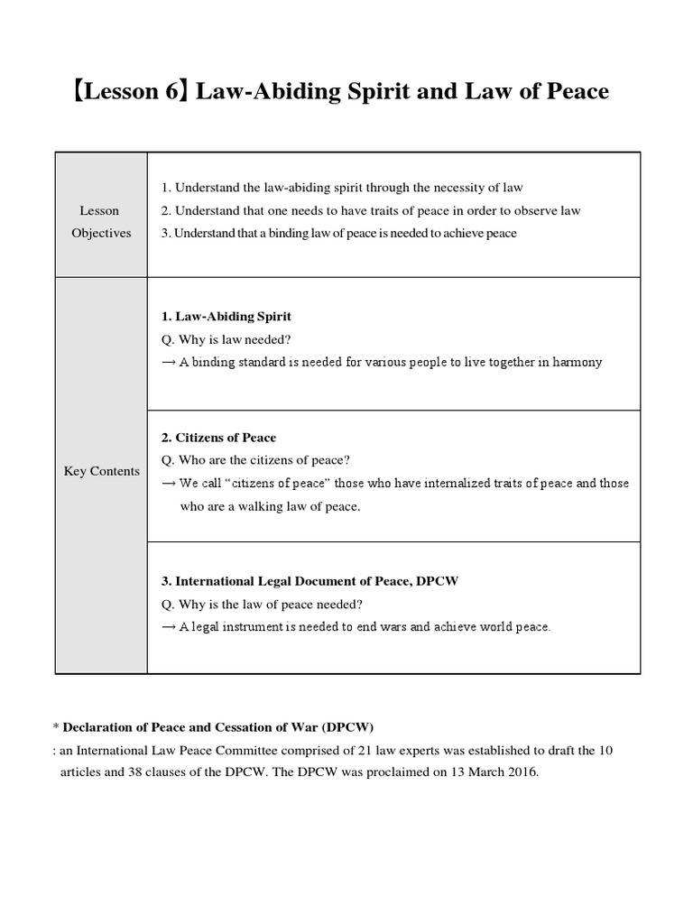 Lesson 6 Law-Abiding Spirit and Law of Peace | PDF | Peace ...