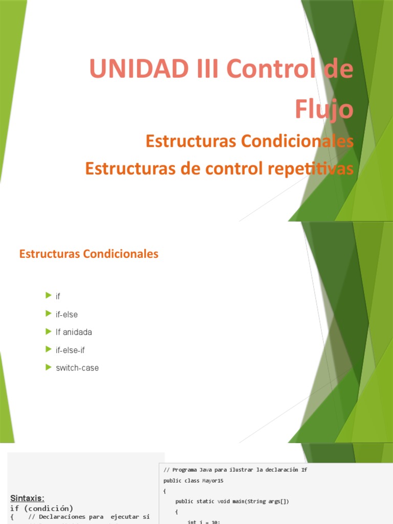 Unidad III Presentacion Java | PDF | Java (lenguaje de programación) | Flujo de control