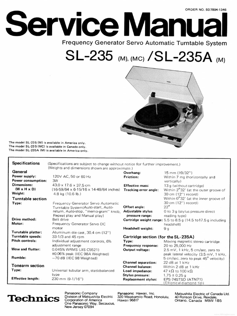 Ve Technics Sl-235 235a Service en | PDF