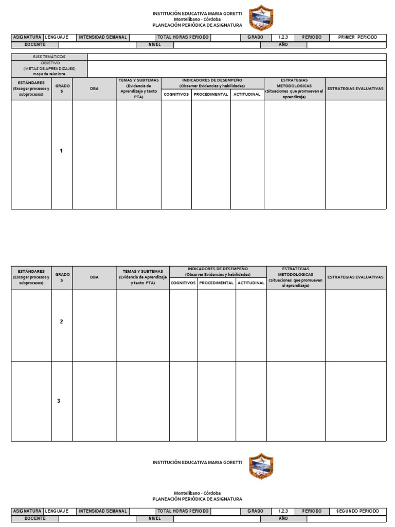Formato Plan de Área 1,2,3 | PDF | Aprendizaje | Modificación de ...