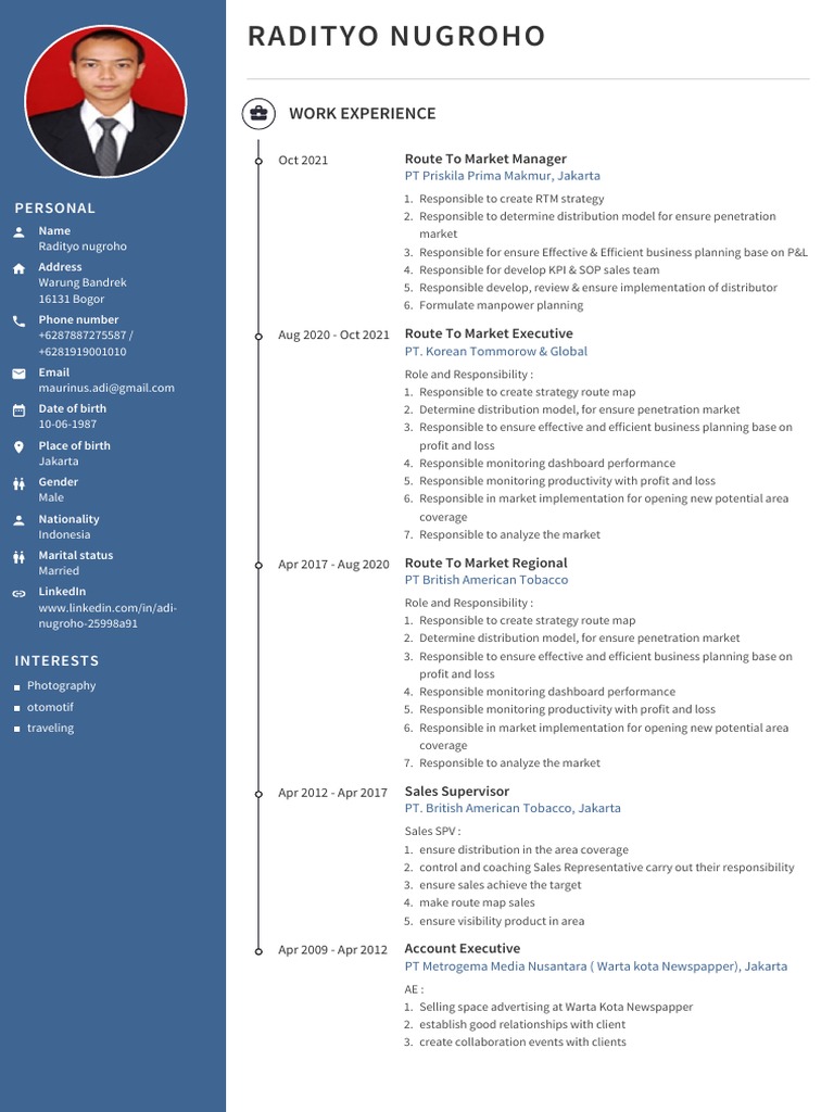 Resume Maurinus Radityo Nugroho | PDF | Sales | Marketing