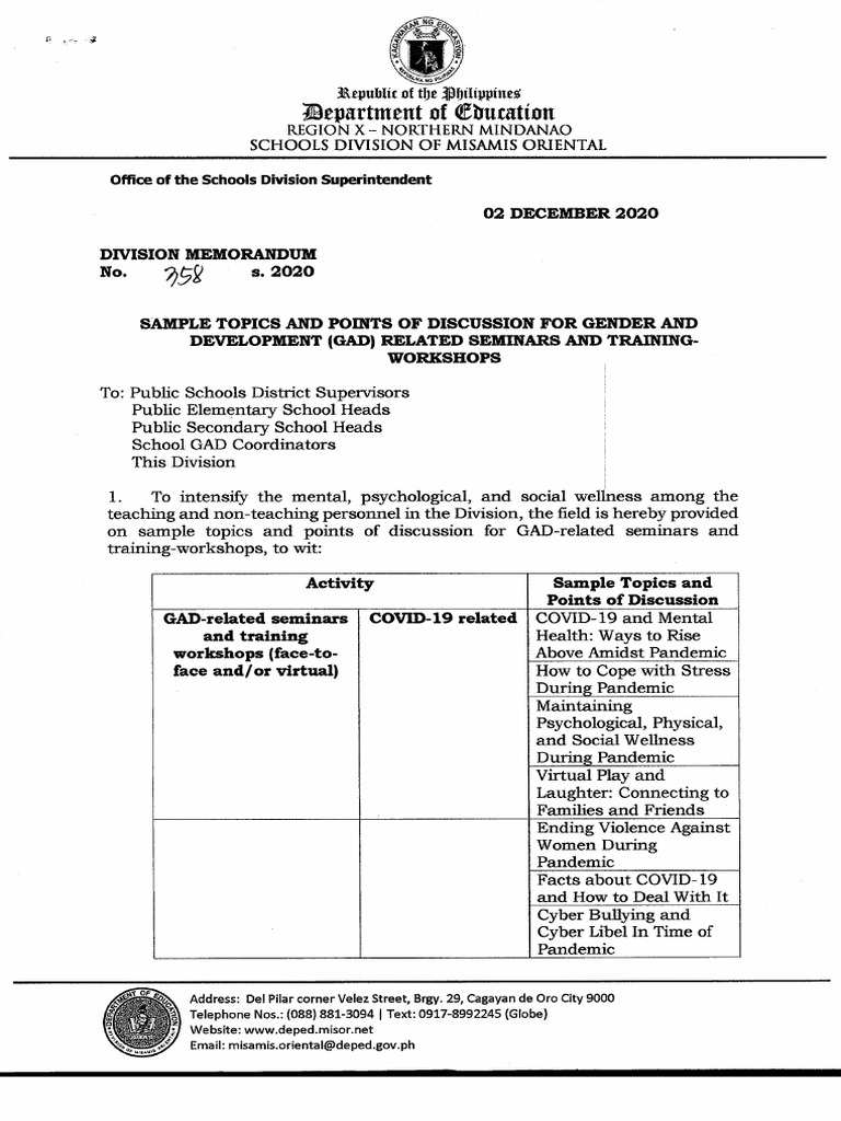 DM - 358 - S - 2020 Sample Topics and Points of Discussion For Gender ...