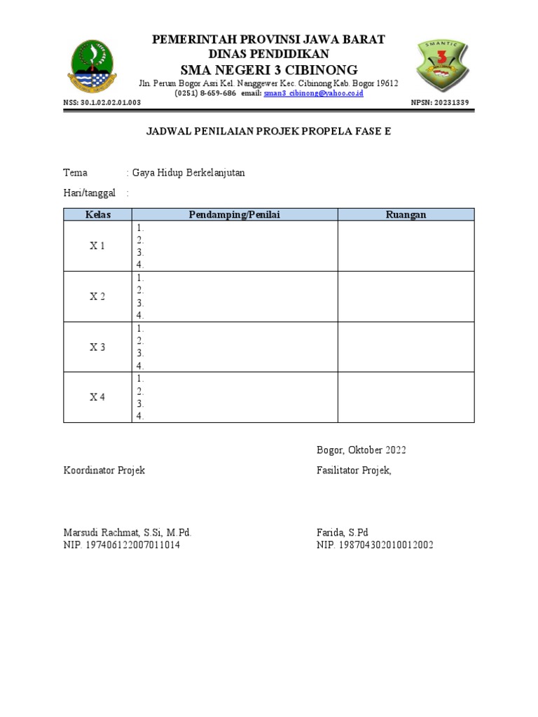 Jadwal Penilaian Projek Propela Fase e | PDF