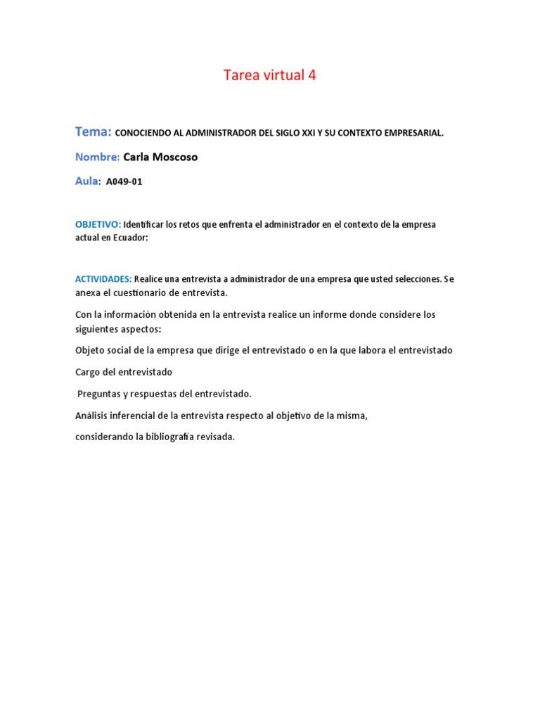 Tarea Virtual 4 Tarea | PDF | Business | Ecuador
