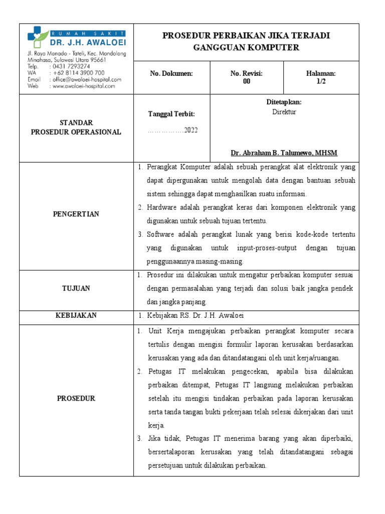 Prosedur Perbaikan Komputer RS Awaloei | PDF