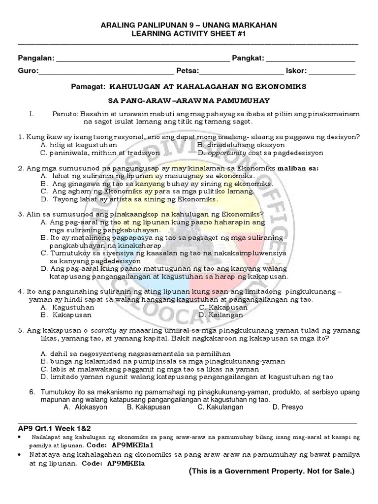 Ap 9 Q1 Las 1 | PDF