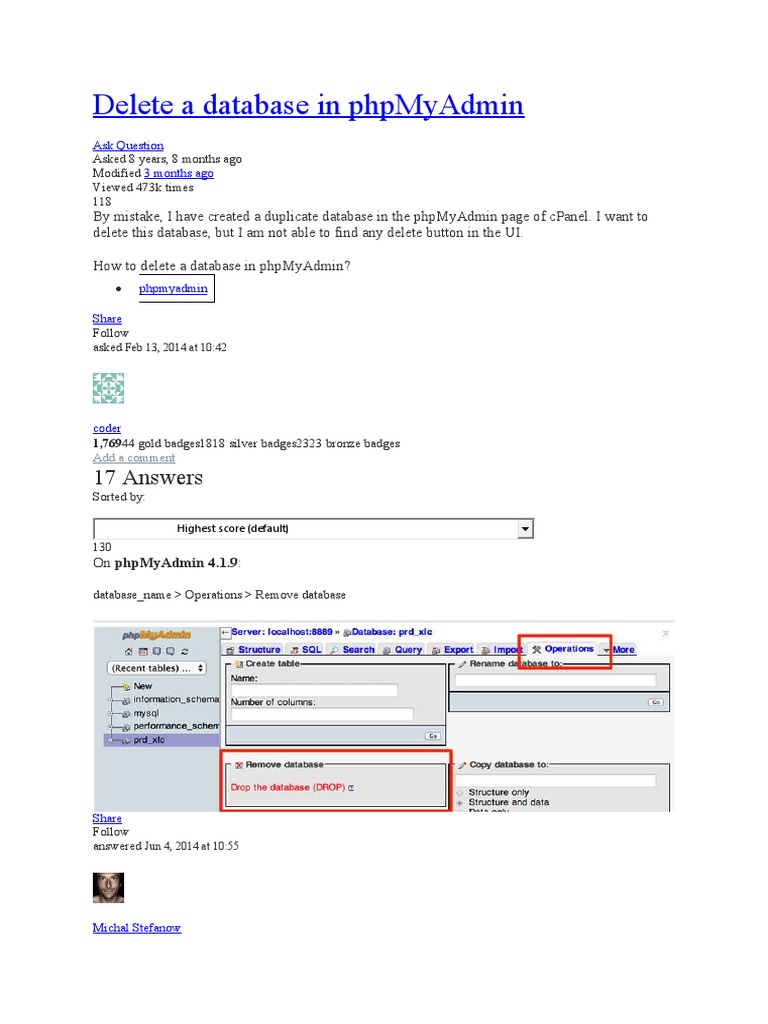 How To Delete A Database In Phpmyadmin | Pdf