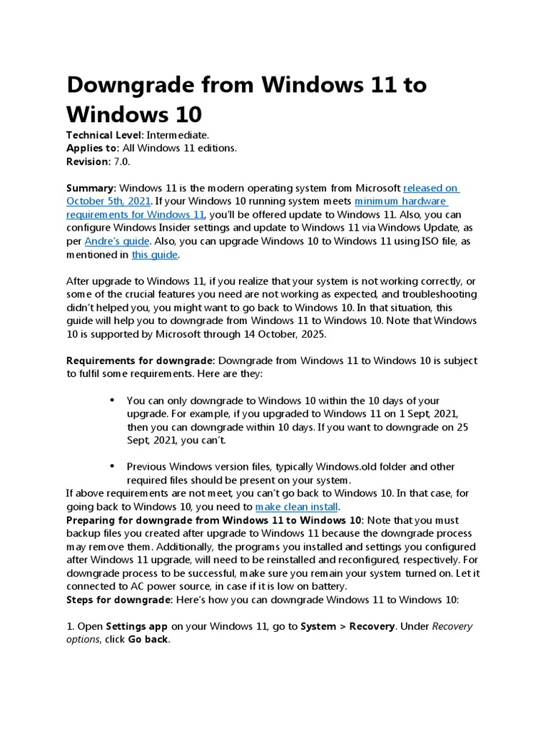 How To Downgrade From Windows 11 To Windows 10 | PDF