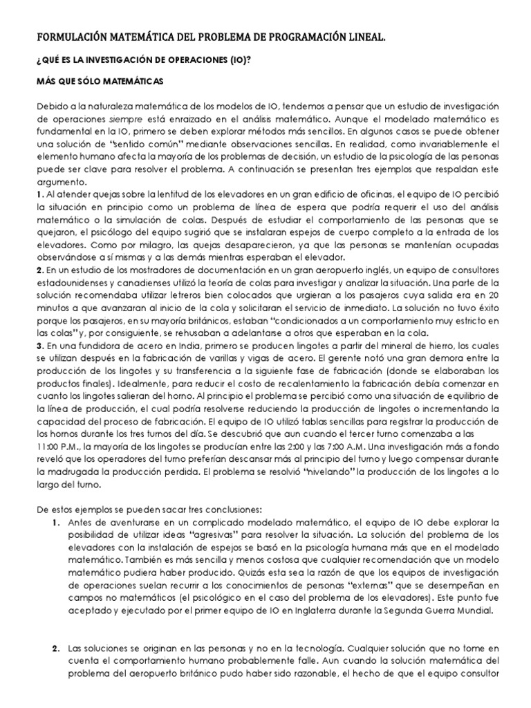 Teoria de La Investigacion Operativa - Programacion Lineal | PDF | Matemáticas | Simulación