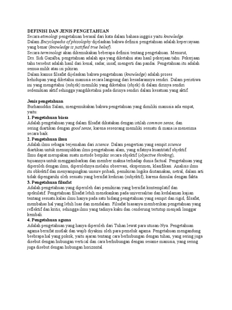 Definisi Dan Jenis Pengetahuan | PDF