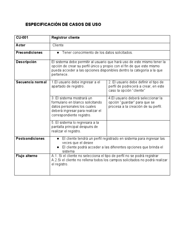 EspecificaciÓn de Casos de Uso | PDF | Usuario (informática) | Caso de uso