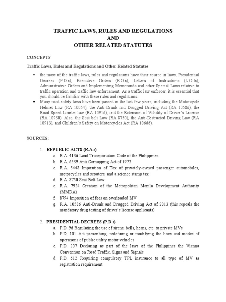 Lesson 5 Traffic Laws, Rules, Regulation and Statutes | Download Free ...