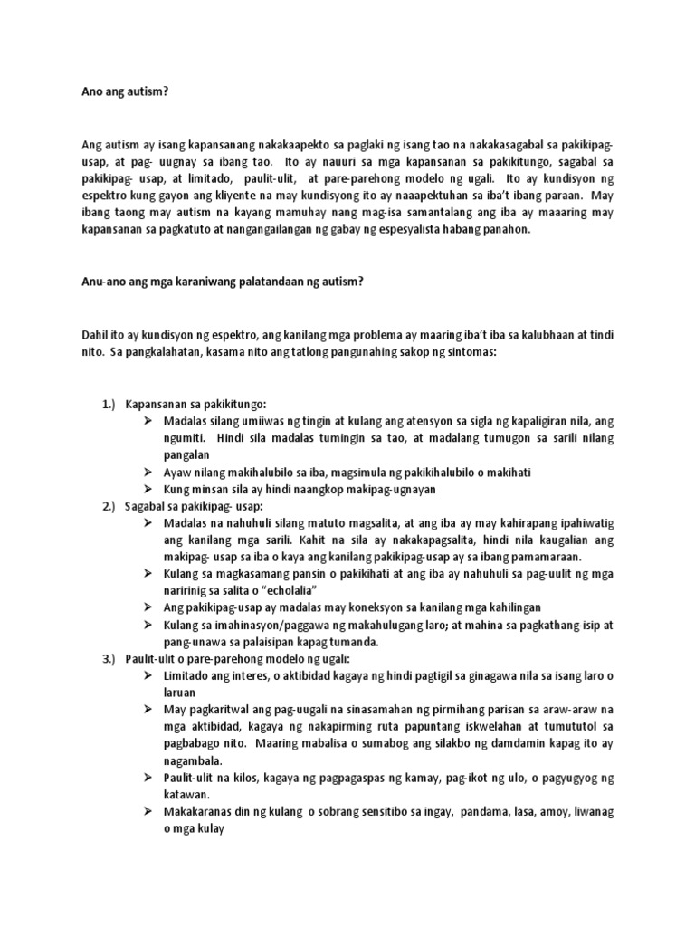 Autism Tagalog | PDF