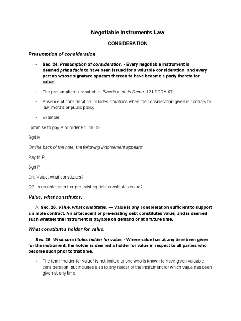 Negotiable Instruments Guide | PDF | Assignment (Law) | Negotiable ...