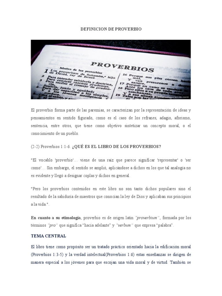Definicion de Proverbio | Descargar gratis PDF | Libro de proverbios | Sabiduría