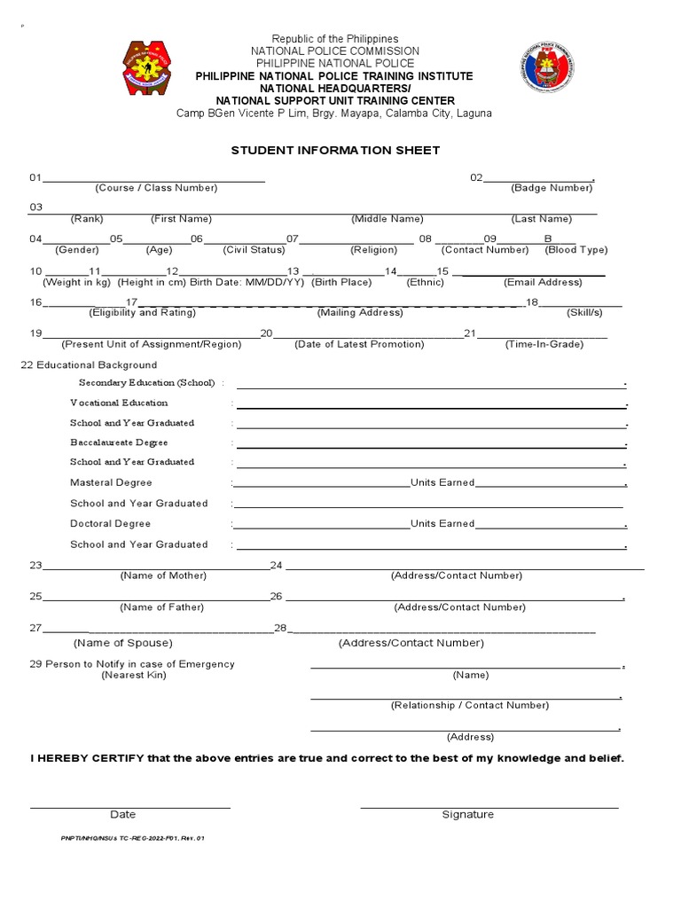 Student Information Sheet | PDF