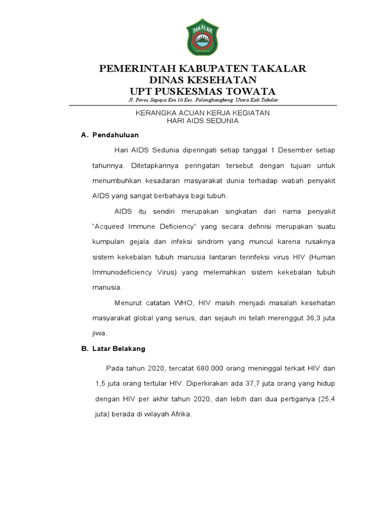 Kerangka Acuan Kegiatan Hari Aids Sedunia | PDF