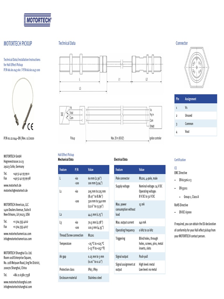 MOTORTECH InstructionLeaflet Hall Effect Pickup 66.60.043 L 01.12.044 EN 2020 11 | PDF | Screw ...