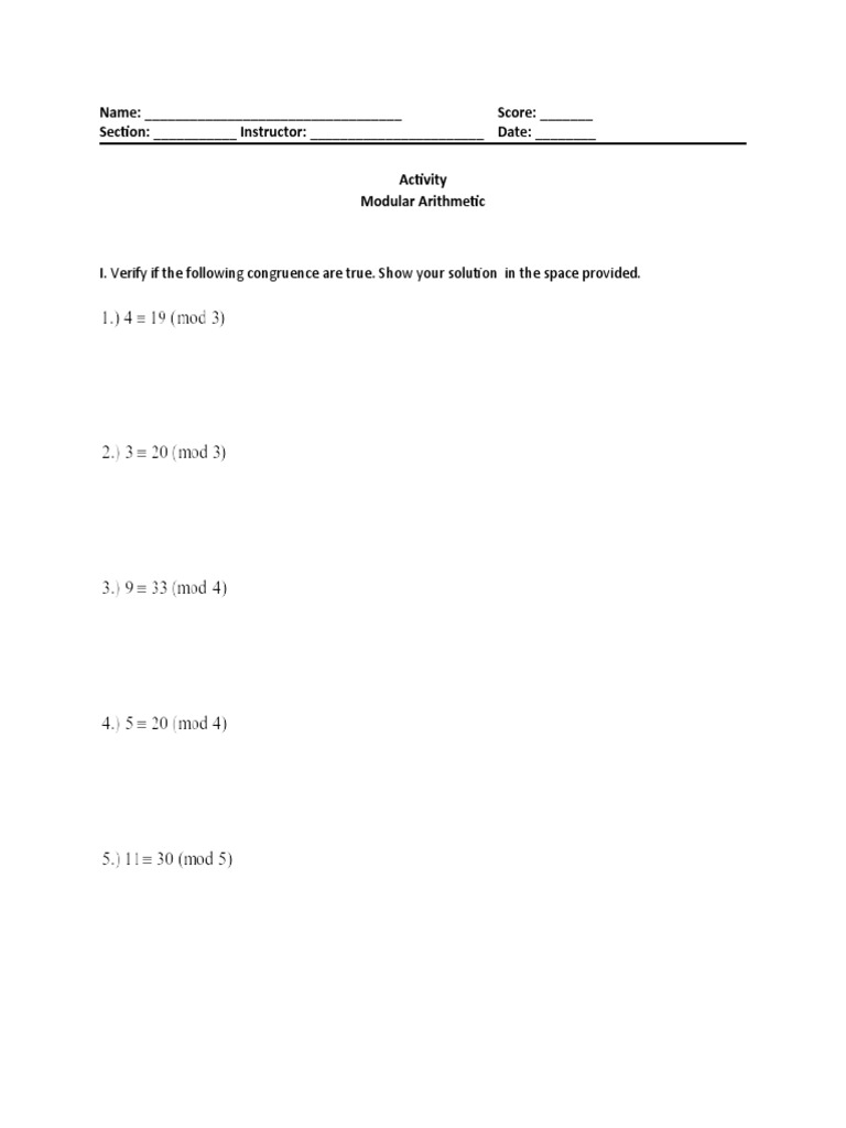 Activity - Modular Arithmetic | PDF