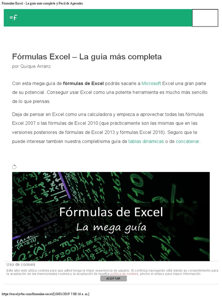 Fórmulas Excel - La Guía Más Completa y Fácil de Aprender | PDF ...