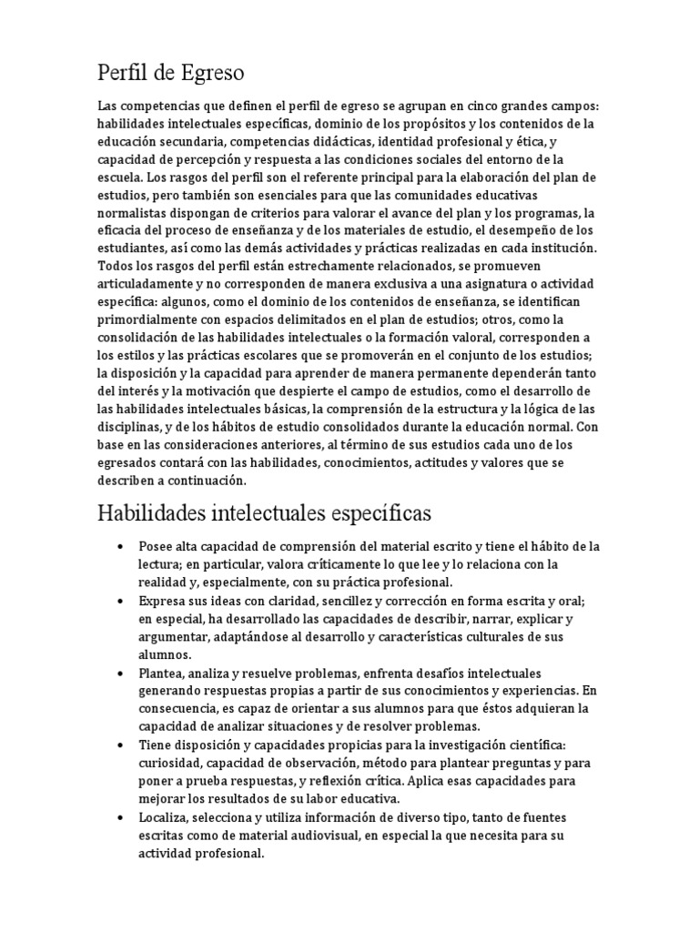 Perfil de Egreso | PDF | Aprendizaje | Plan de estudios
