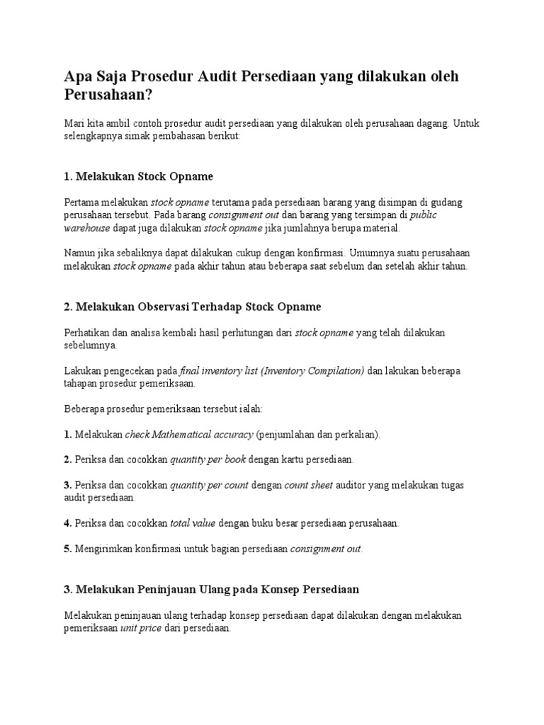 Apa Saja Prosedur Audit Persediaan | PDF