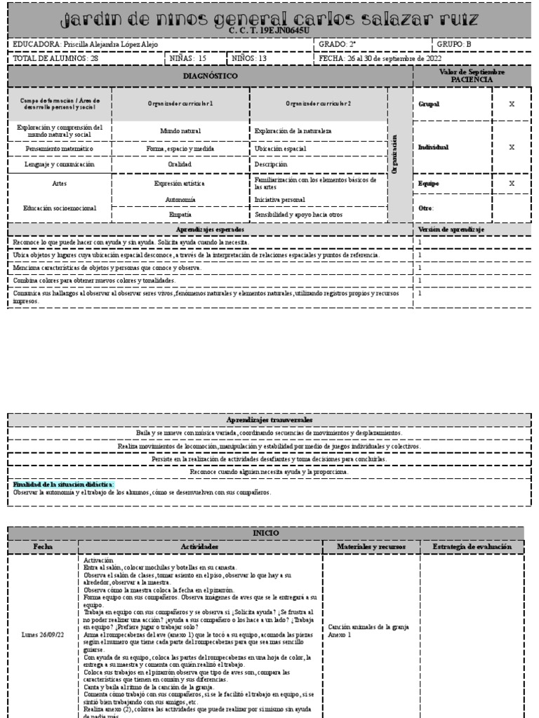 Plan 3 26-30 Sep | PDF | Evaluación | Arco iris