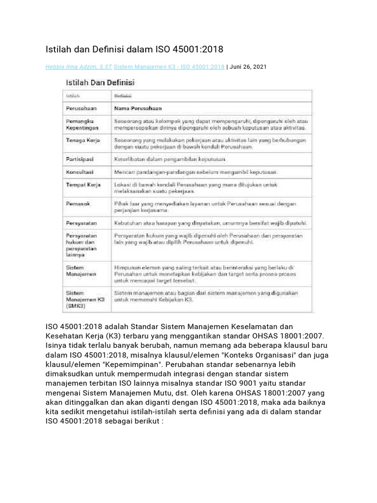 Istilah Dan Definisi Dalam ISO 45001 | PDF