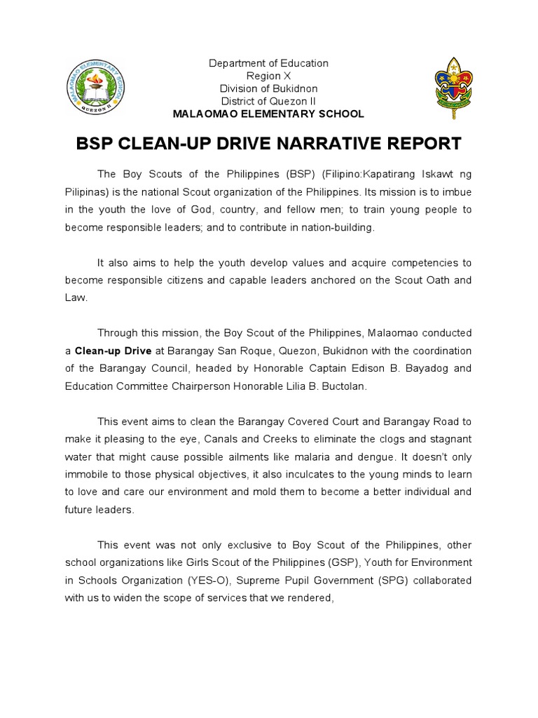 BSP Narrative Report and Pictorials | PDF