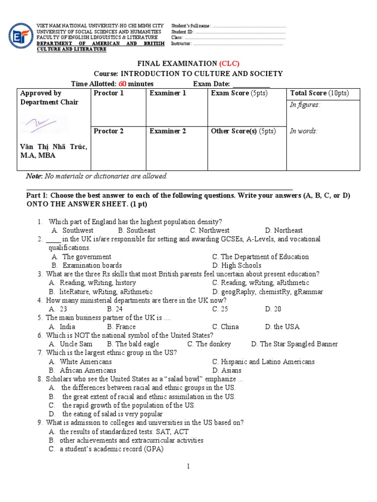 Intro To Culture 5.2021 CLC Online Tong Hop | PDF | Test (Assessment ...