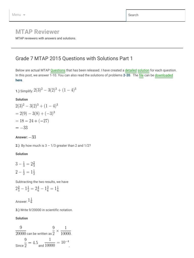 Grade 7 MTAP 2015 Questions With Solutions Part 1 | PDF