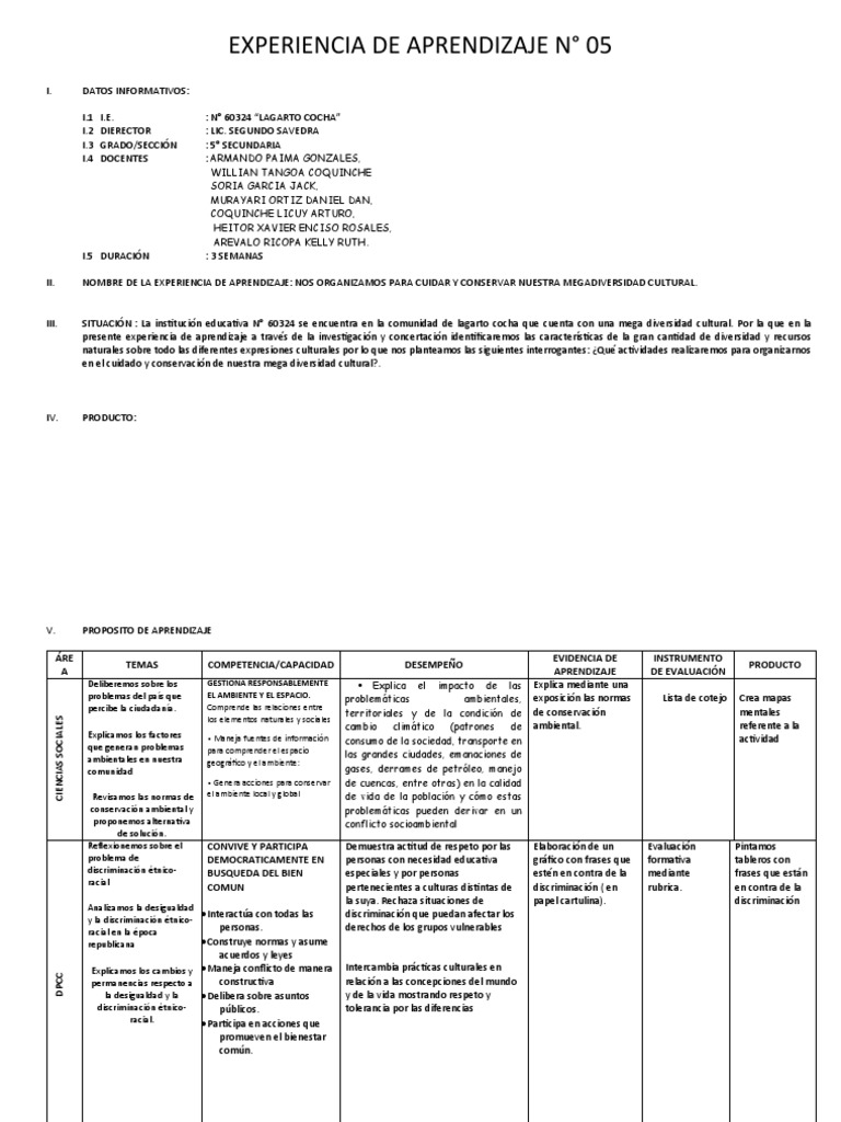 Experiencia de Aprendizaje 5° | PDF | Estadísticas | Aprendizaje