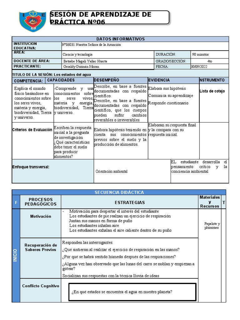 Sesión Ciencia y Tecnologia N6 | PDF | Aprendizaje | Evaluación