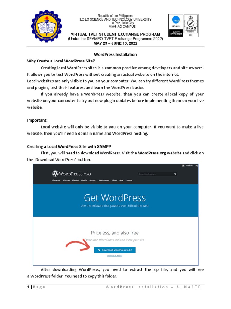Installation of WordPress To XAMPP Localhost | PDF | Word Press | Computer Science