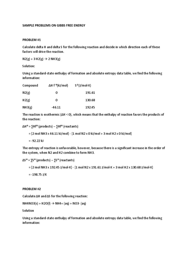 Thermodynamic Analysis of Chemical Reactions: Calculating Gibbs Free ...