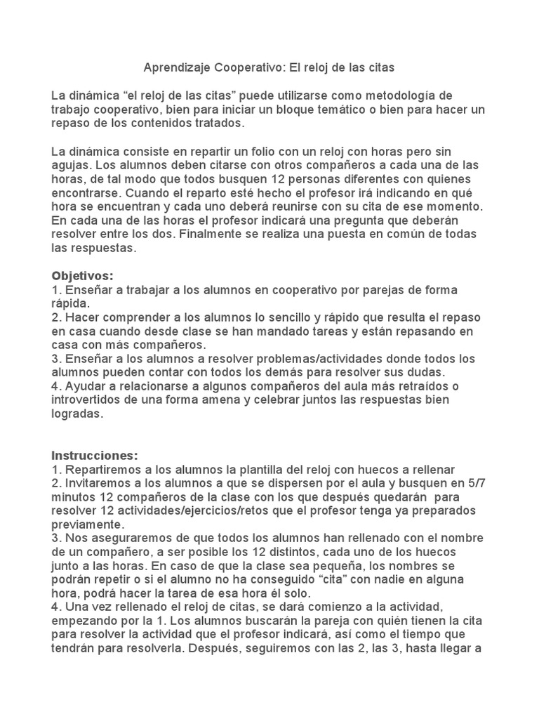 Dinámica del Reloj de las Citas | PDF | Aprendizaje | Cognición
