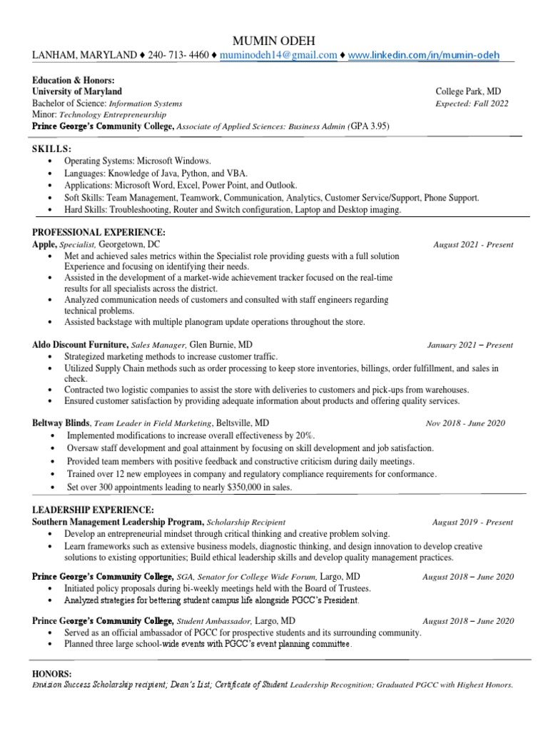 Mumin Odeh Resume 1 | Download Free PDF | Computing | Business