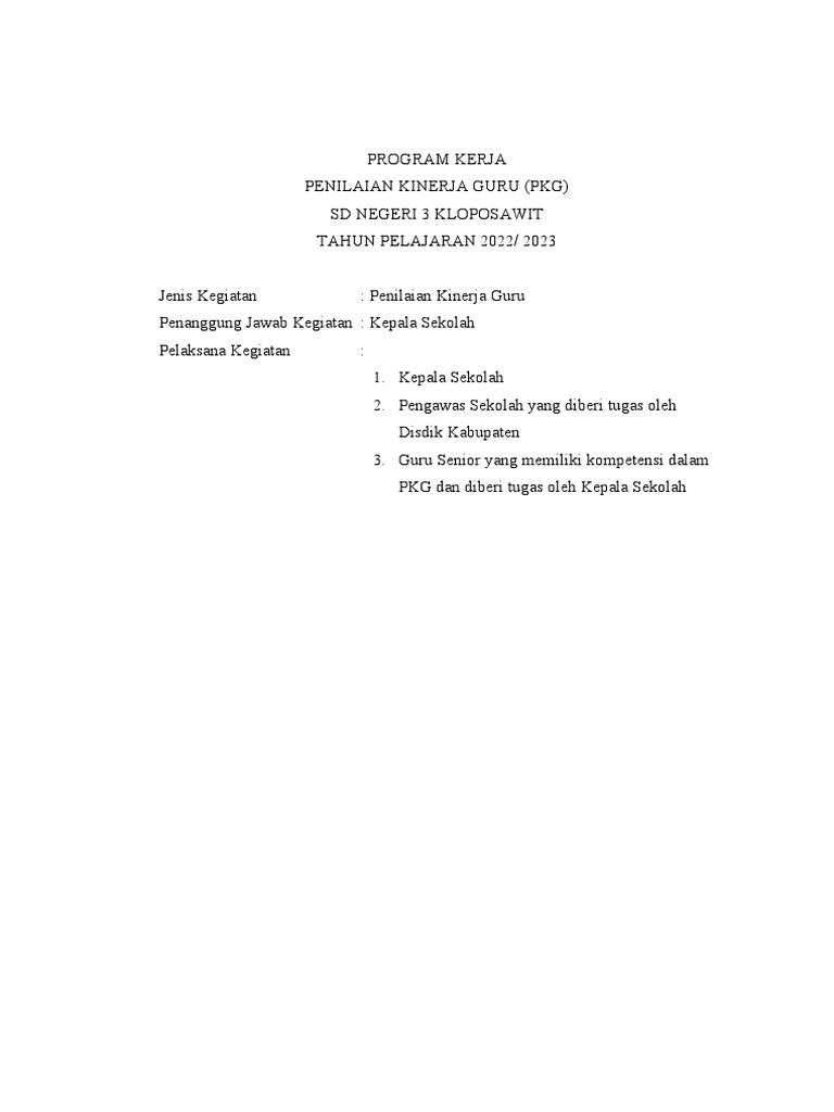 Program Kerja PKG 3 Klopo 2022-2023 | PDF