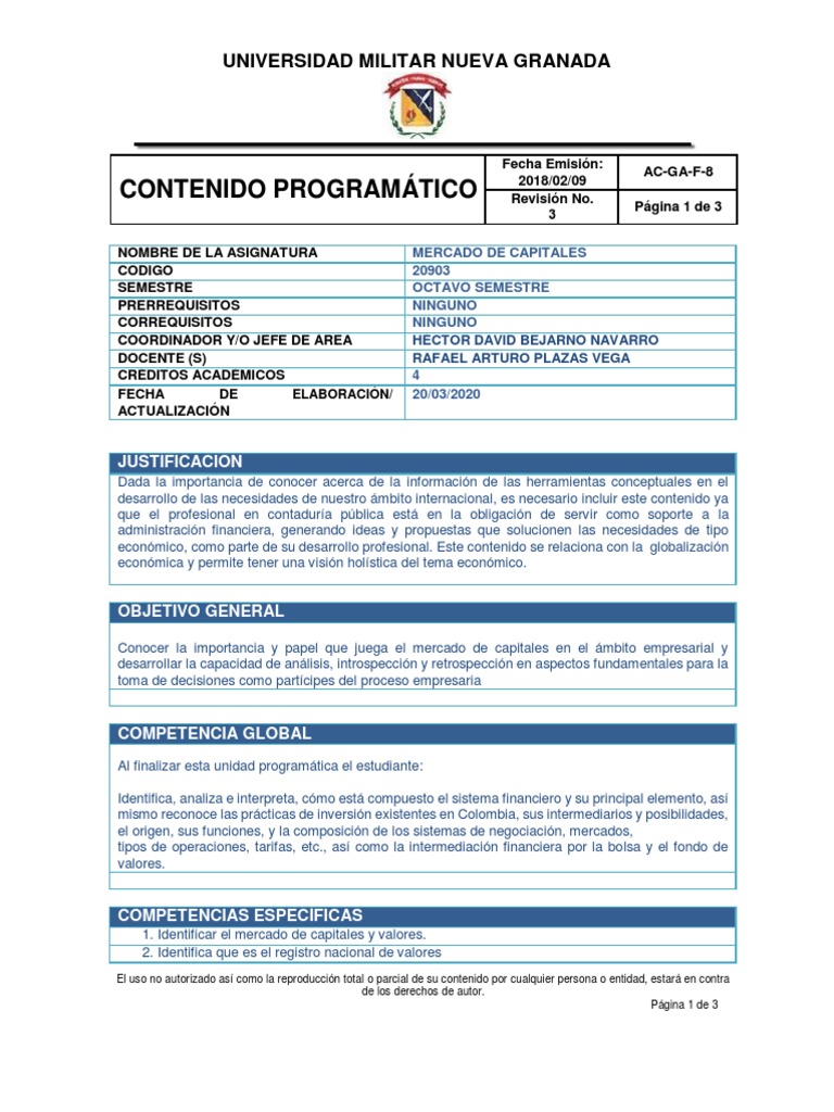 Contenido Programatico 2021 | PDF | Bolsa | Método de enseñanza