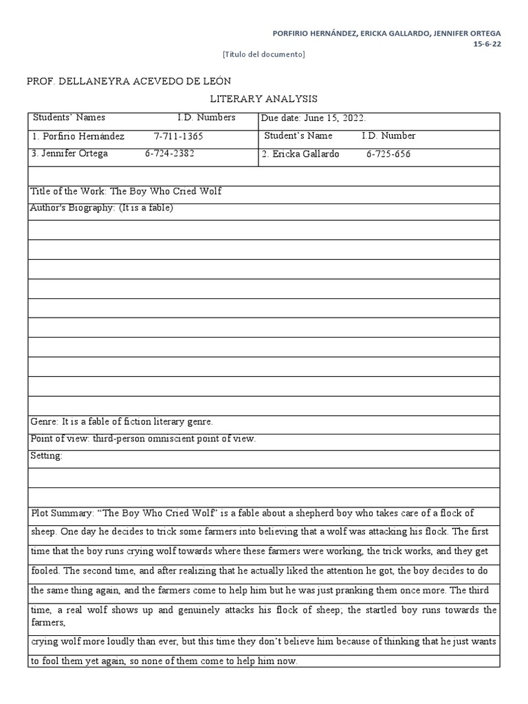 Student Literary Analysis | PDF | Narration | Verb