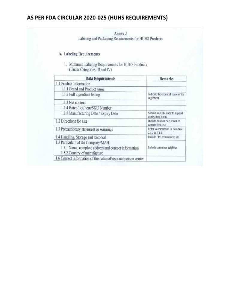 Circular 2020-025 Annex J and Huhs Requirements On Labeling and ... Circular 2020-025 Annex J and Huhs Requirements On Labeling and ...