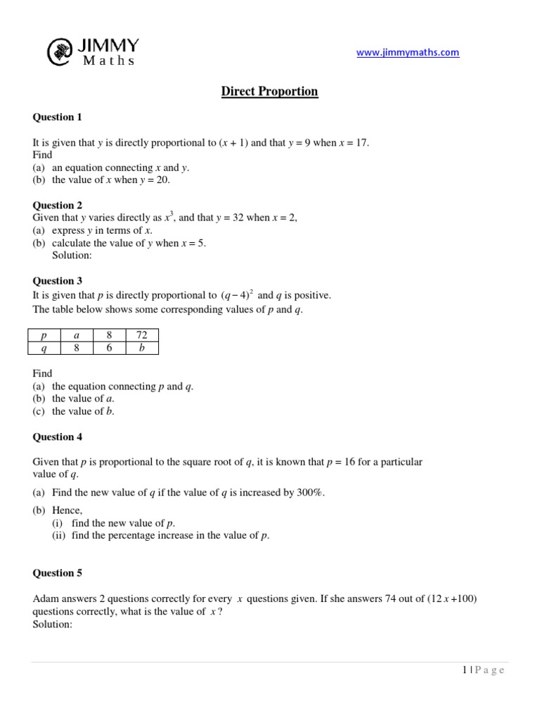 Sec 2 Direct Proportion | PDF | Area | Equations