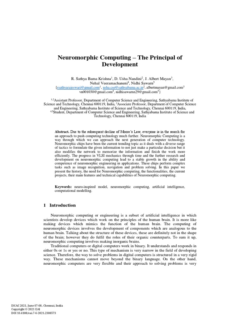Neuromorphic Computing The Principal of | PDF | Artificial Neural ...